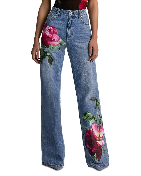 Alice + Olivia High-Rise Full-Length Rose Print Jeans - Denver